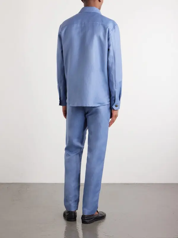 Canali Wool And Linen-blend Twill Shirt - Blue