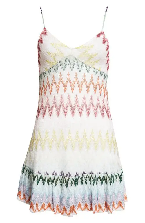 Missoni Metallic Zigzag Raschel Knit Minidress - Multicolor On White Base