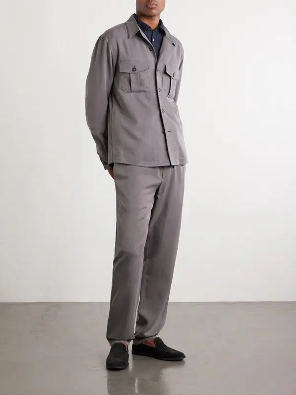 Canali Straight-leg Lyocell Drawstring Trousers - Gray