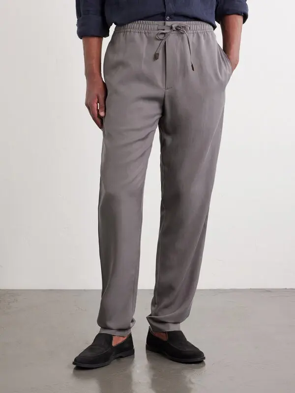 Canali Straight-leg Lyocell Drawstring Trousers - Gray