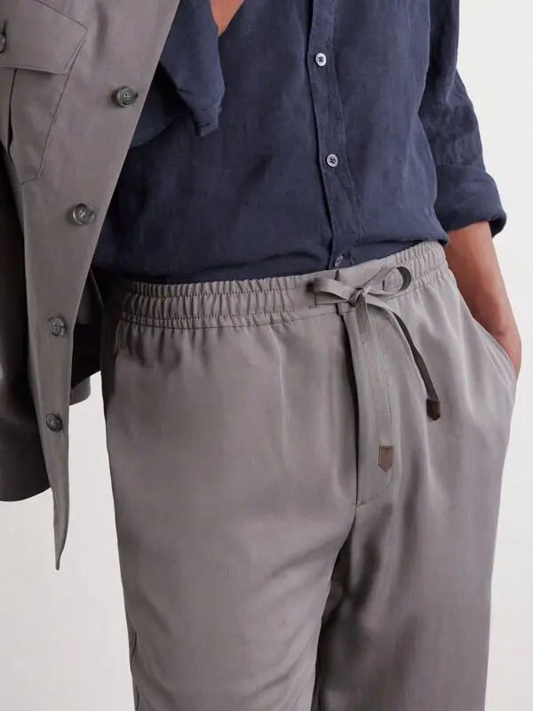 Canali Straight-leg Lyocell Drawstring Trousers - Gray