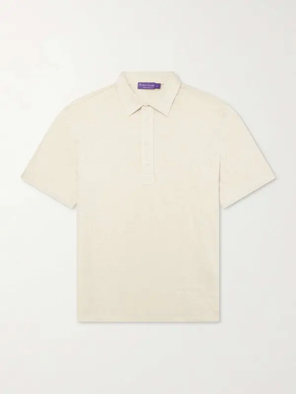 Ralph Lauren Purple Label Logo-embroidered Linen-jersey Polo Shirt - Beige