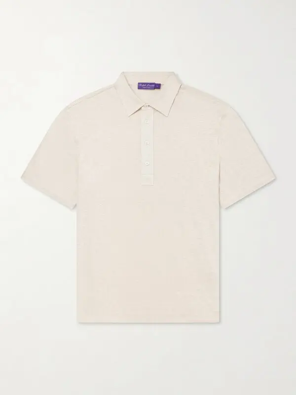 Ralph Lauren Purple Label Logo-embroidered Linen-jersey Polo Shirt - Neutrals
