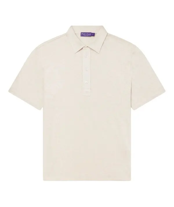 Ralph Lauren Purple Label Logo-embroidered Linen-jersey Polo Shirt - Neutrals