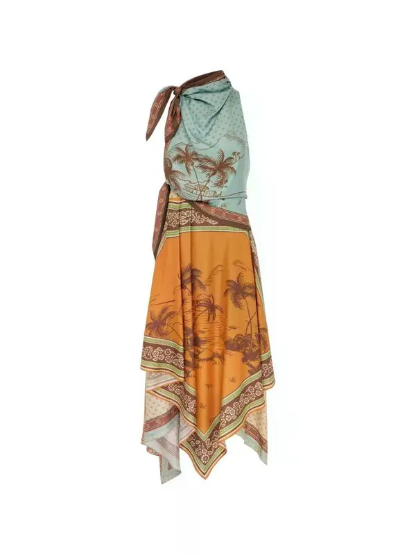 ALEMAIS Alberta Graphic-print Handkerchief-hem Midi Dress