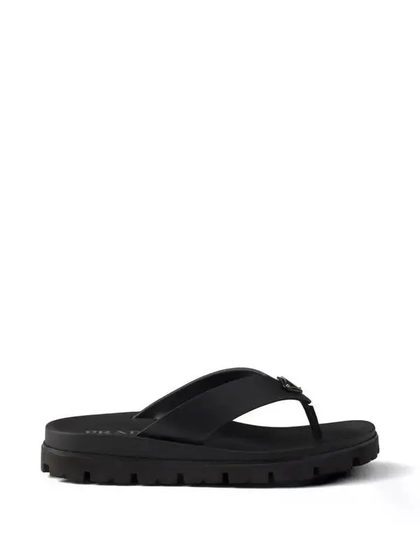 Prada Rubber Thong Sandals With Enamelled Logo - Black