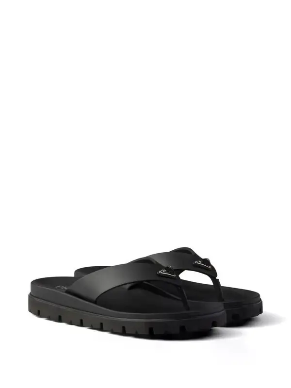 Prada Rubber Thong Sandals With Enamelled Logo - Black