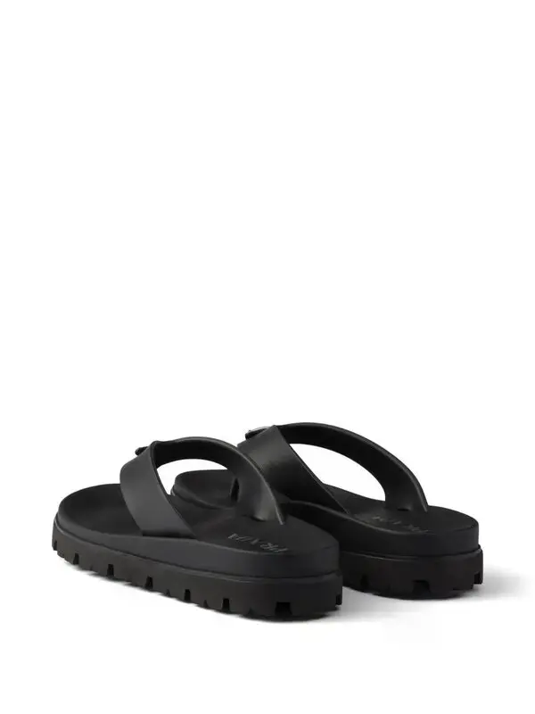 Prada Rubber Thong Sandals With Enamelled Logo - Black