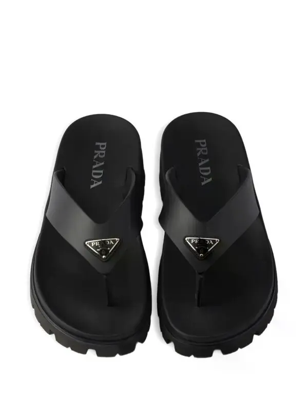 Prada Rubber Thong Sandals With Enamelled Logo - Black