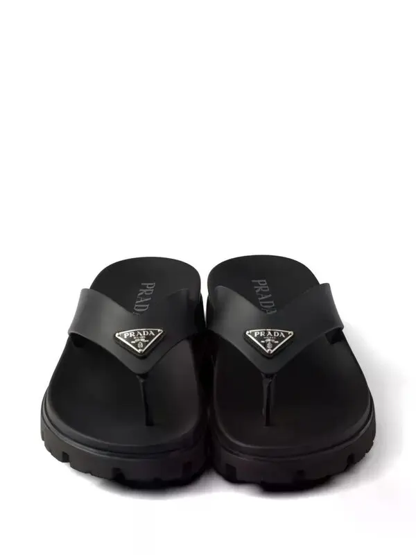 Prada Rubber Thong Sandals With Enamelled Logo - Black