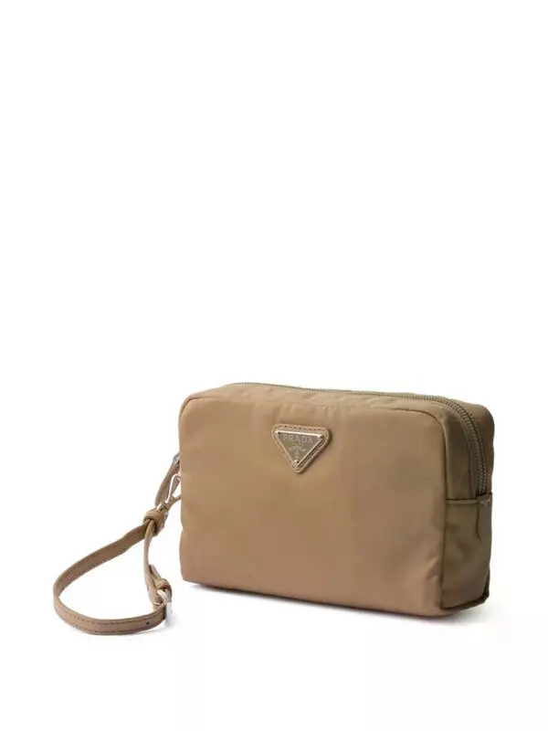 Prada Small Re-nylon Pouch With Enameled Triangle Logo And Wristlet