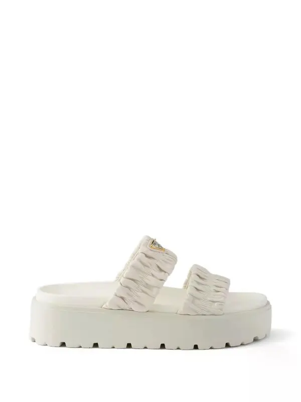 Prada Matelassé Nappa Leather Flatform Slides - Neutrals