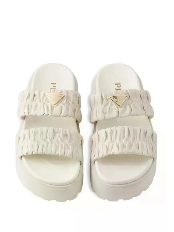 Prada Matelassé Nappa Leather Flatform Slides - Neutrals