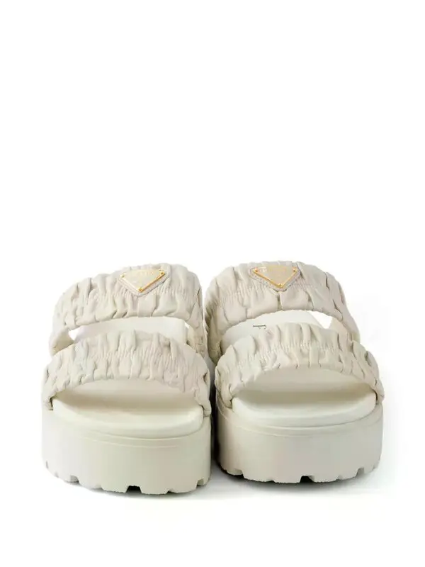 Prada Matelassé Nappa Leather Flatform Slides - Neutrals