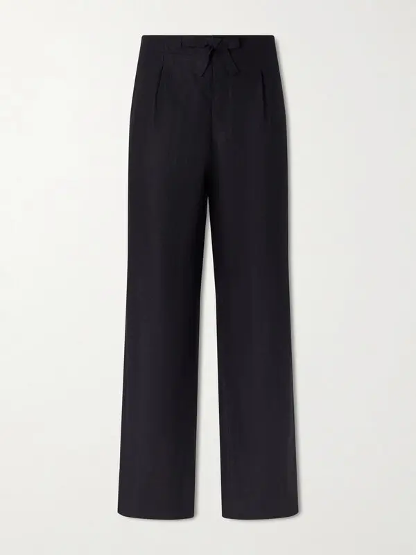 STOFFA Straight-leg Linen-twill Drawstring Trousers - Black