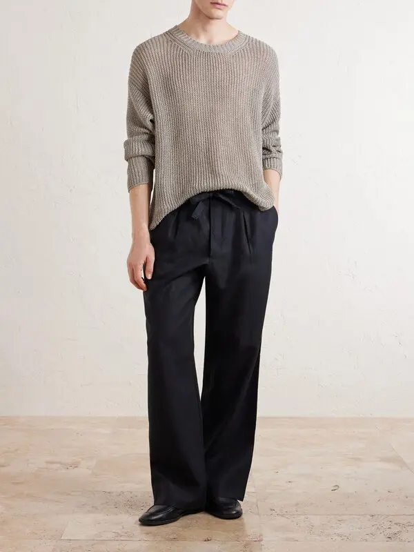 STOFFA Straight-leg Linen-twill Drawstring Trousers - Black