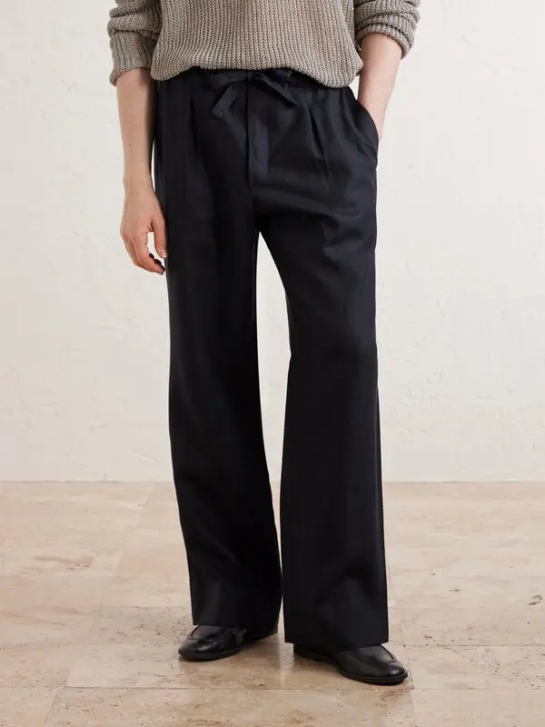 STOFFA Straight-leg Linen-twill Drawstring Trousers - Black