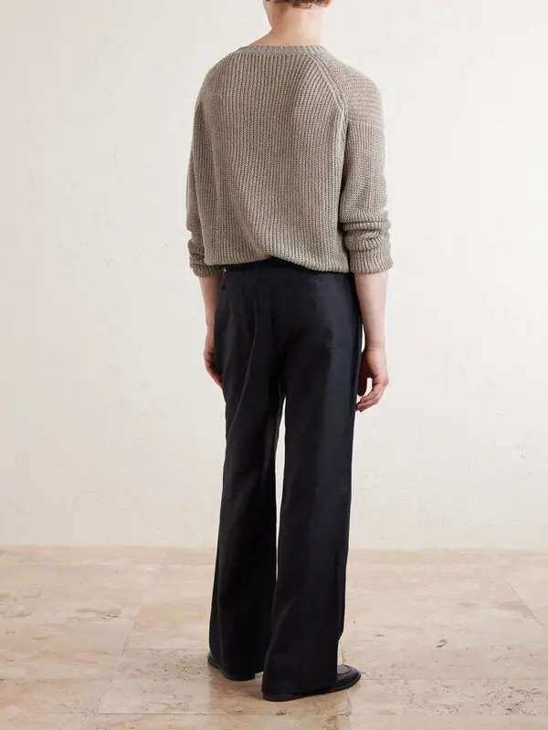 STOFFA Straight-leg Linen-twill Drawstring Trousers - Black
