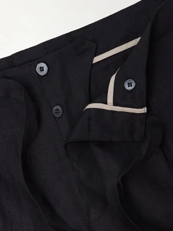 STOFFA Straight-leg Linen-twill Drawstring Trousers - Black