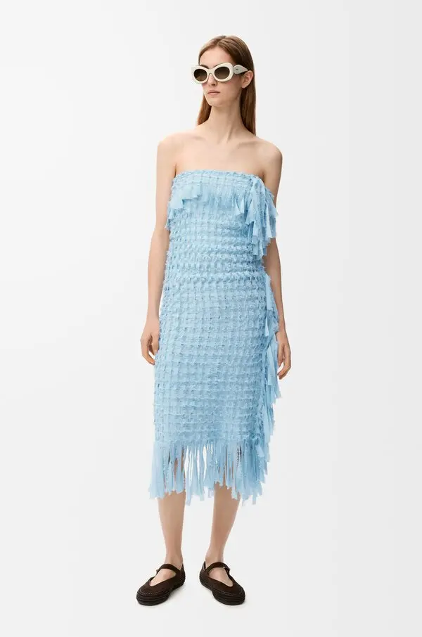 Loewe Dress In Silk Crepe Georgette - Light Blue