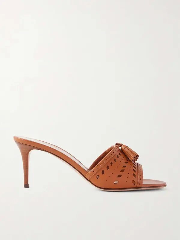 GIANVITO ROSSI 70 Laser-cut Leather Mules - Tan