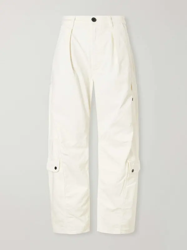 Citizens Of Humanity Flight Pleated Organic Cotton-blend Twill Barrel-leg Pants - Off-white