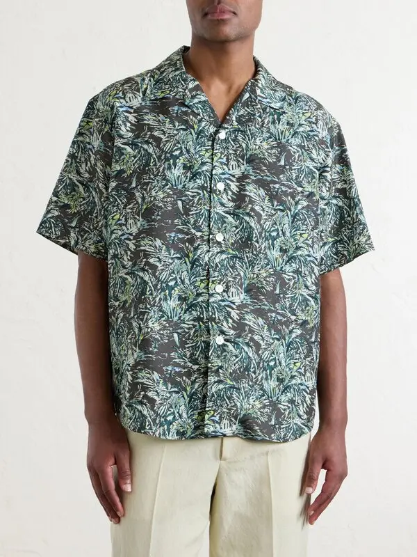 Auralee Printed Silk Satin Shirt