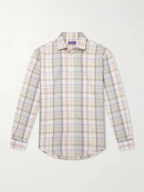Ralph Lauren Purple Label Checked Hemp And Cotton-blend Twill Shirt - Neutrals
