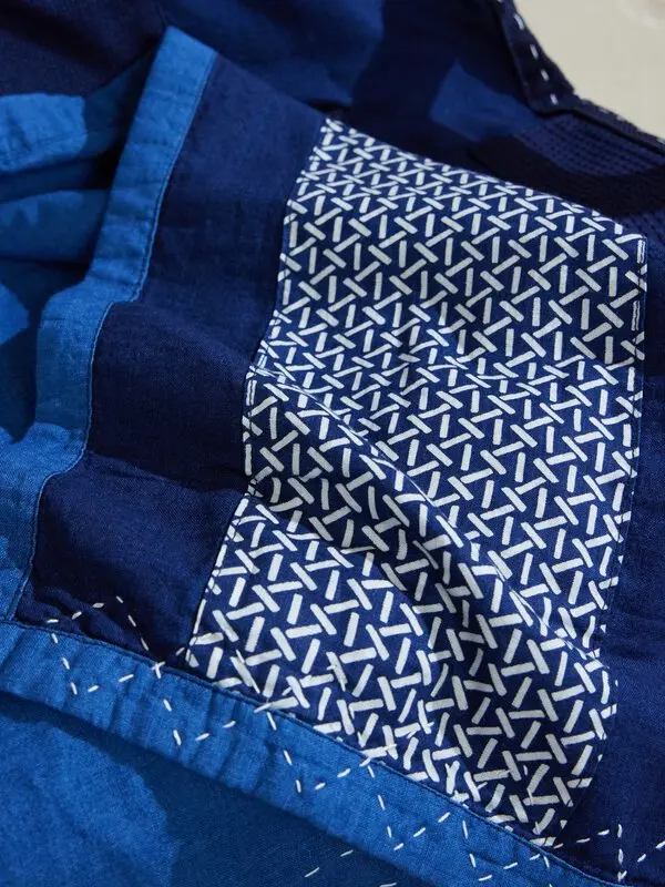 Blue Blue Japan Nenrin Patchwork Cotton And Linen-blend Blanket
