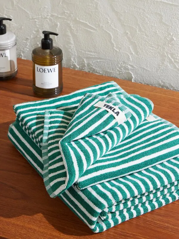 TEKLA Set Of Three Logo-appliquéd Striped Organic Cotton Towels