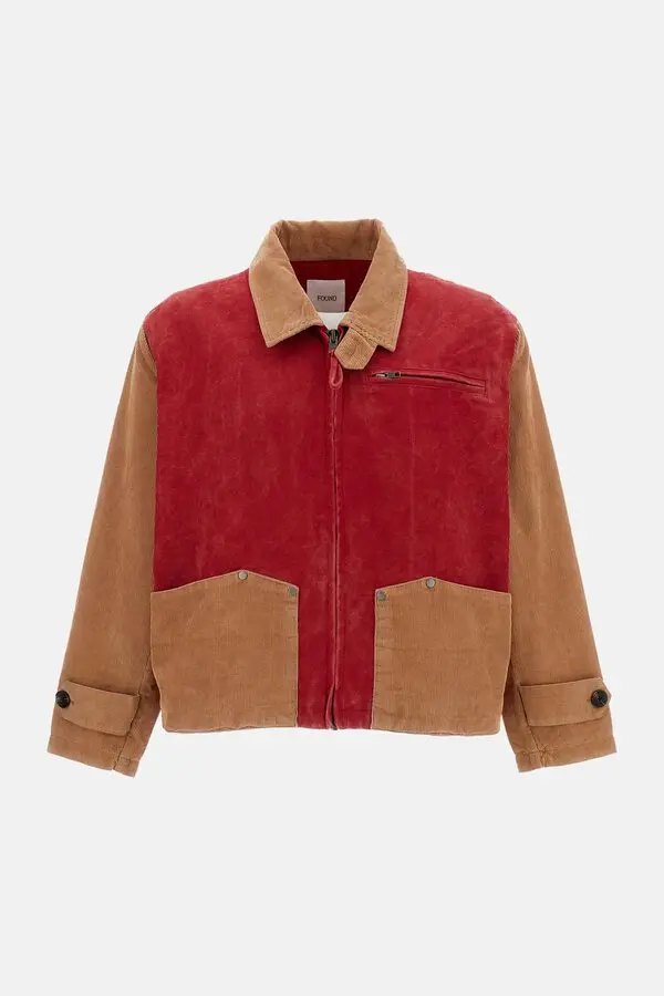 FOUND Canvas And Velvet Field Jacket - Red