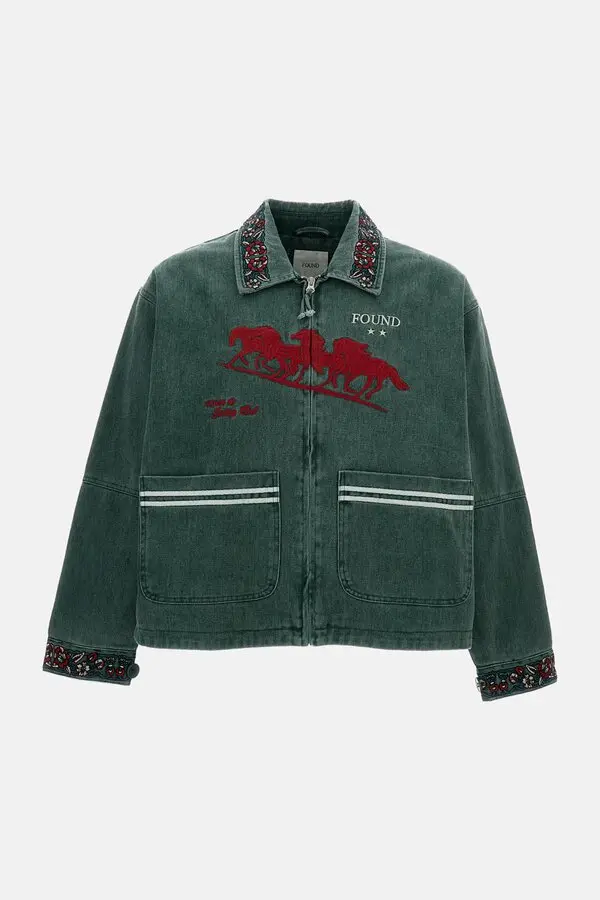 FOUND Embroidered Cotton Twill Jacket - Green