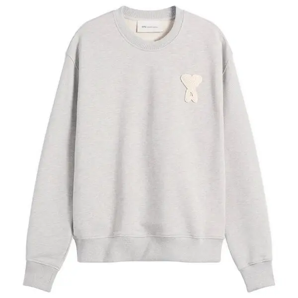 Ami Classic Fit Crewneck Jumper - Gris Cend Chine/blanc Cr