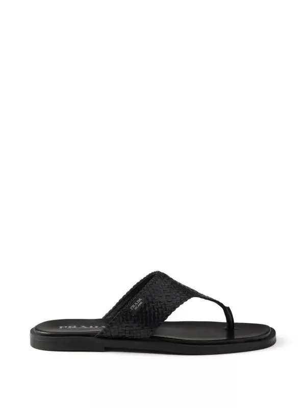 Prada Woven Leather Thong Sandals - Black