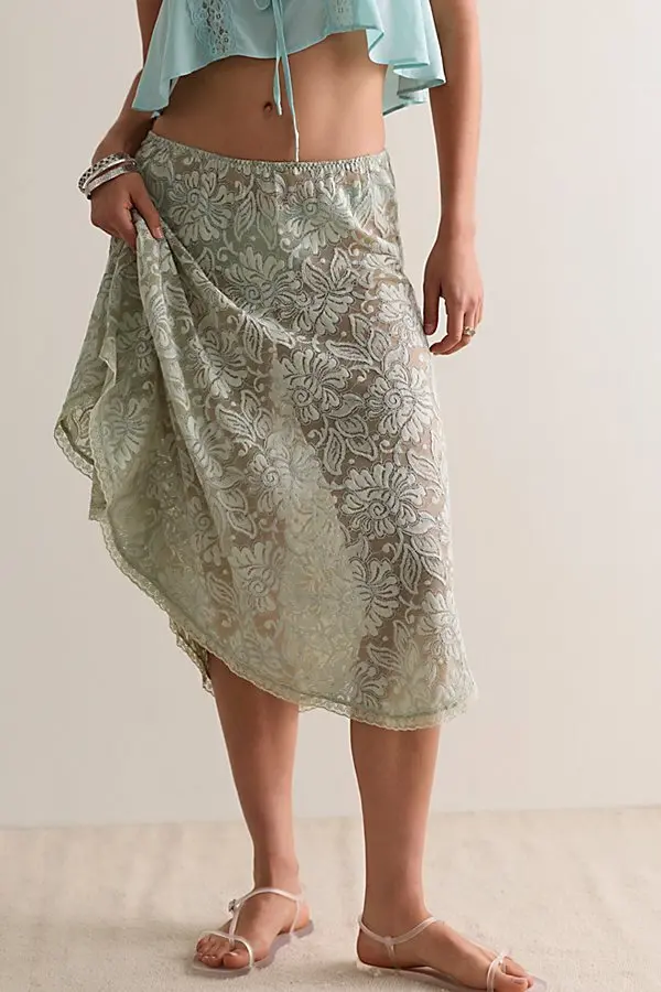 Free People Intimately Sheer Emotion Midi Slip Skirt - Sage