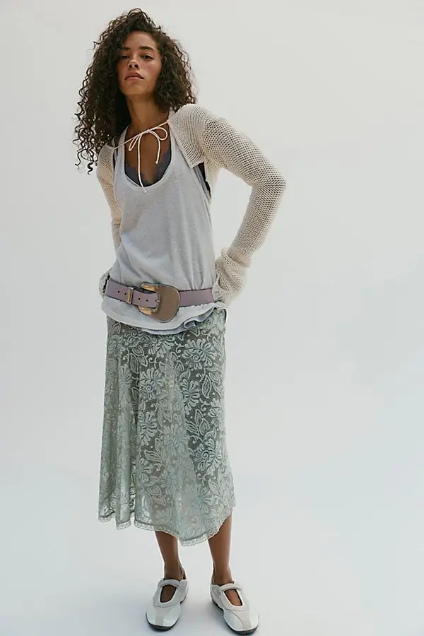 Free People Intimately Sheer Emotion Midi Slip Skirt - Sage