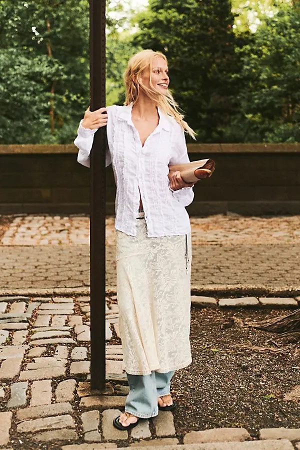 Free People Intimately Sheer Lace Midi Slip Skirt - Tea