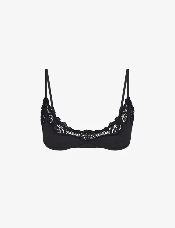 SKIMS Fits Everybody Lace-trimmed Stretch-woven Bra - Onyx