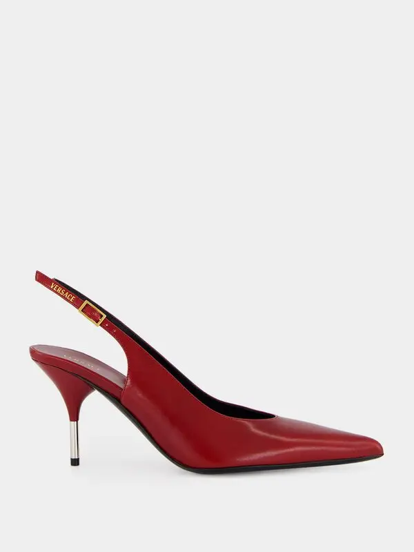 Versace Nyx Leather 80 Slingback Pumps - Burgundy