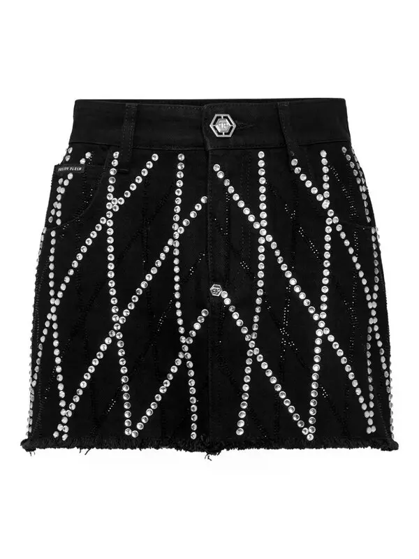 Philipp Plein Diamond-pattern Denim Skirt - Black