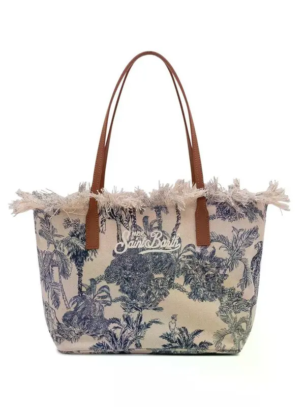 MC2 SAINT BARTH Printed Tote Bag With Fringed Trim - Neutrals