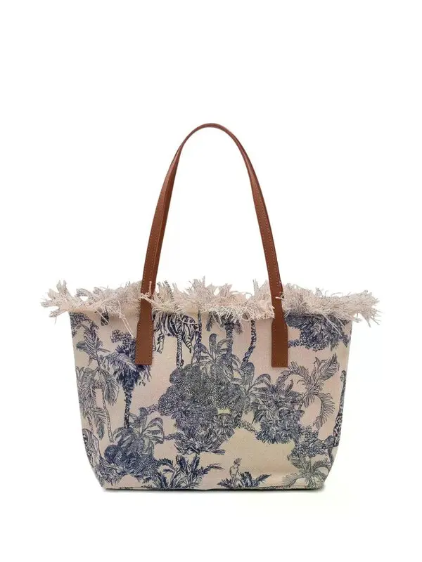 MC2 SAINT BARTH Printed Tote Bag With Fringed Trim - Neutrals