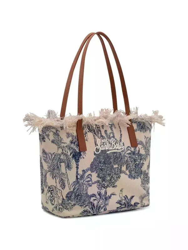 MC2 SAINT BARTH Printed Tote Bag With Fringed Trim - Neutrals
