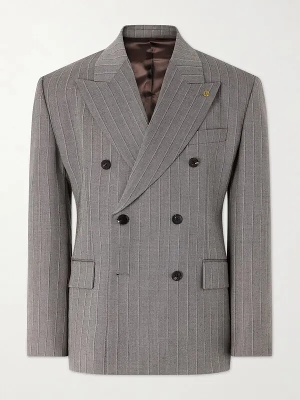 Versace Double-breasted Pinstriped Wool-twill Blazer - Gray