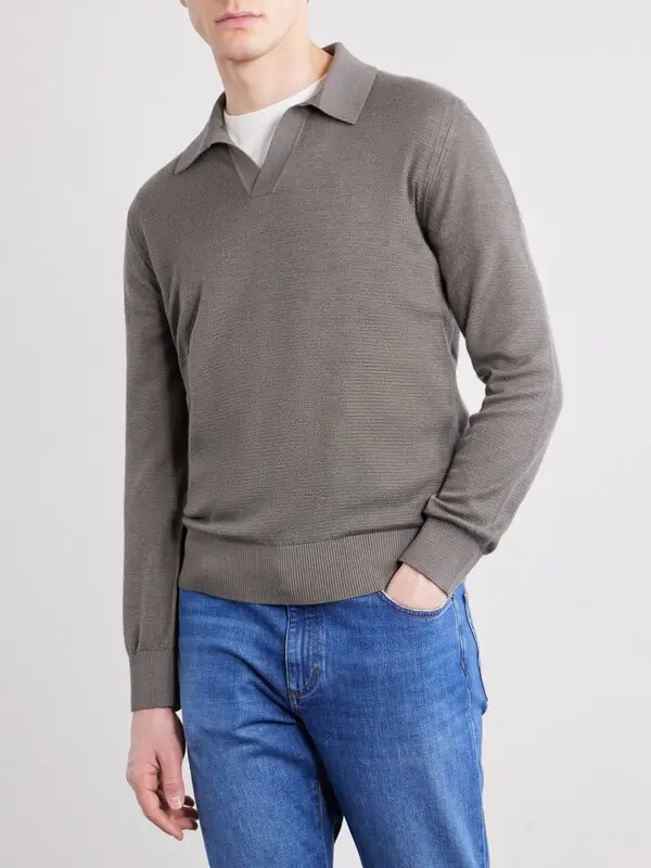 Zegna Silk And Cashmere-blend Polo Shirt - Green