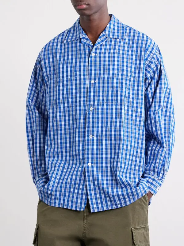 BEAMS Camp-collar Checked Cotton Shirt