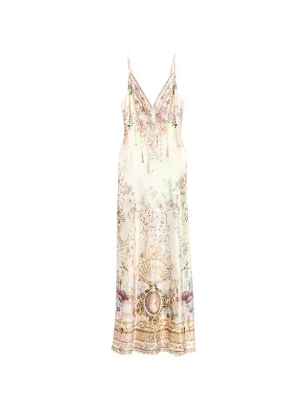 Camilla Floral-print Crystal-embellished Maxi Dress - Neutrals