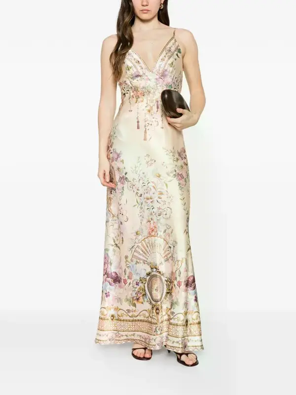 Camilla Floral-print Crystal-embellished Maxi Dress - Neutrals