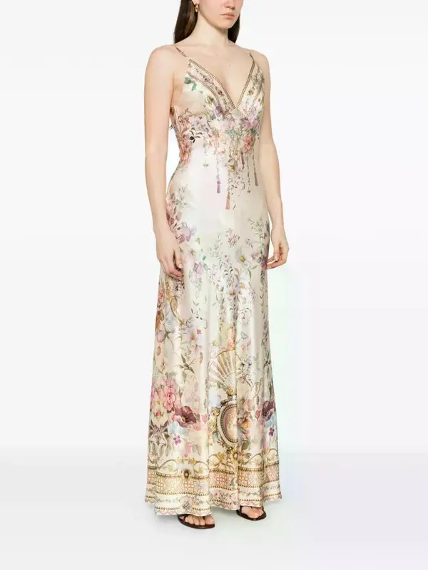 Camilla Floral-print Crystal-embellished Maxi Dress - Neutrals