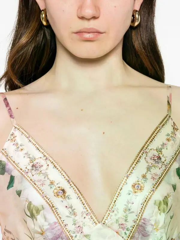 Camilla Floral-print Crystal-embellished Maxi Dress - Neutrals